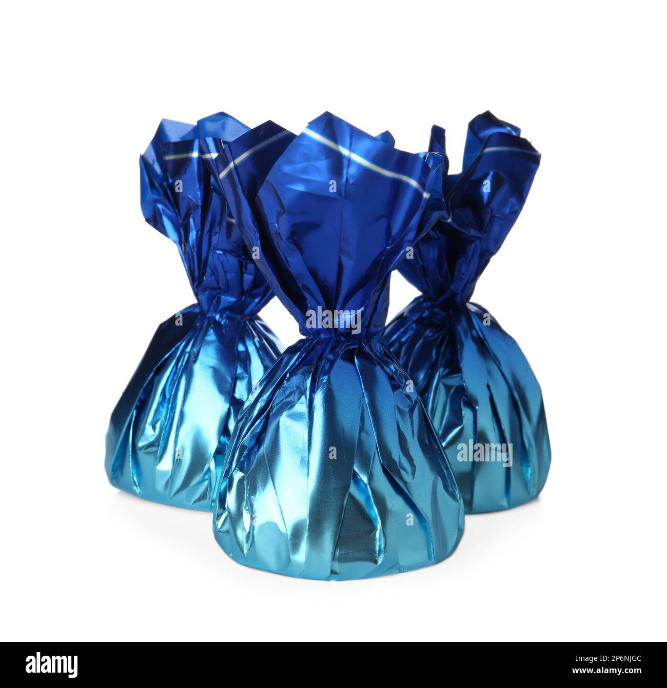Delicious candies in blue wrappers on white background Stock Photo - Alamy