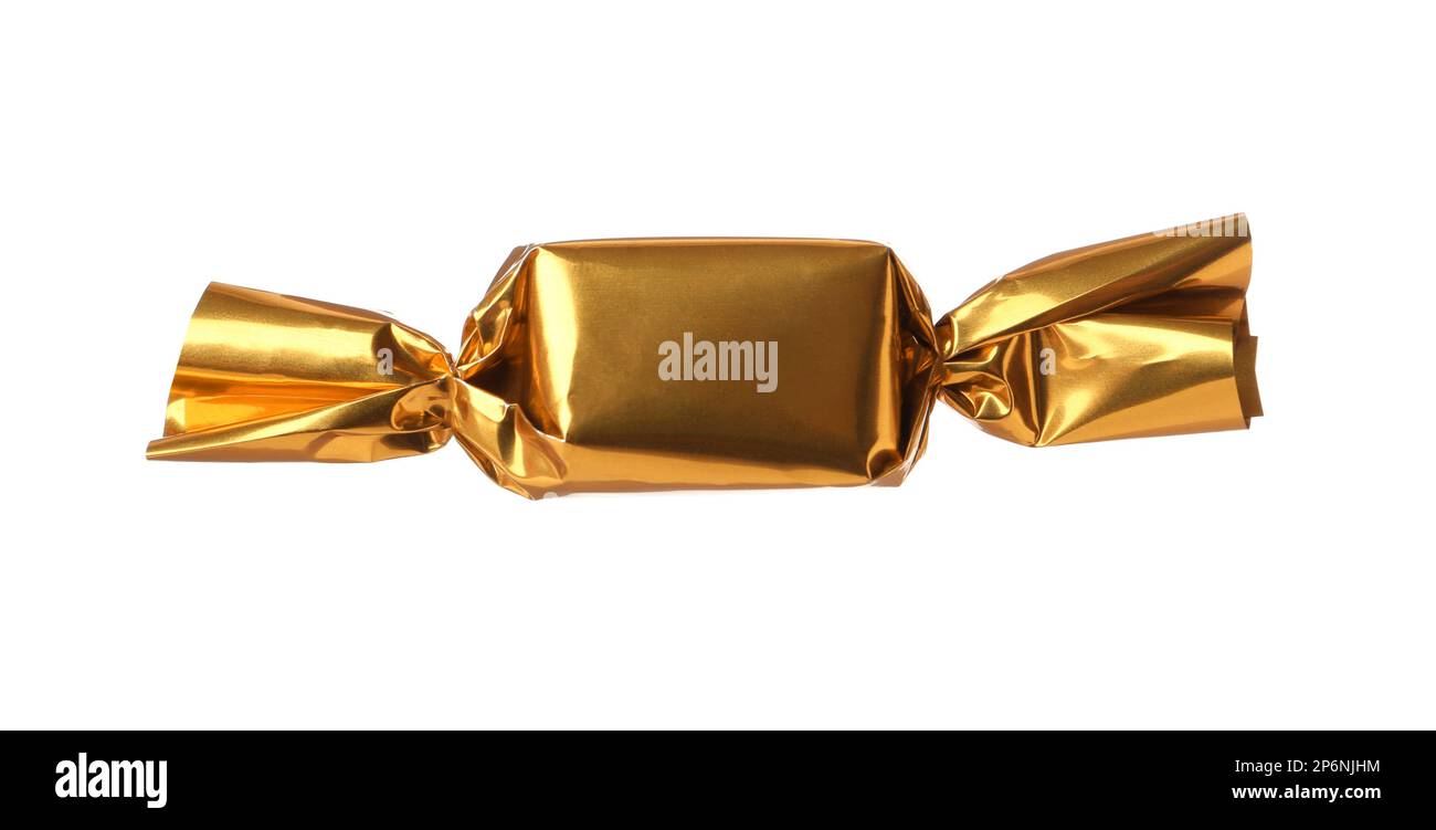 Delicious candy in golden wrapper isolated on white Stock Photo - Alamy