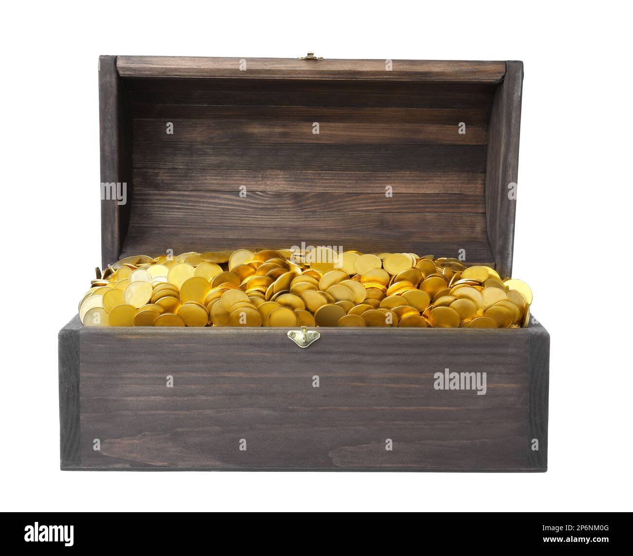 Open treasure chest with gold coins isolated on white Stock Photo - Alamy