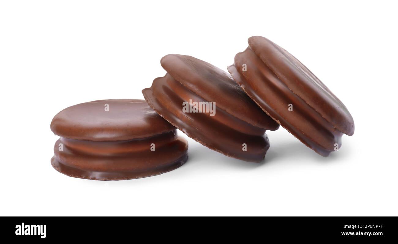 Delicious choco pies on white background. Classic snack cakes Stock ...