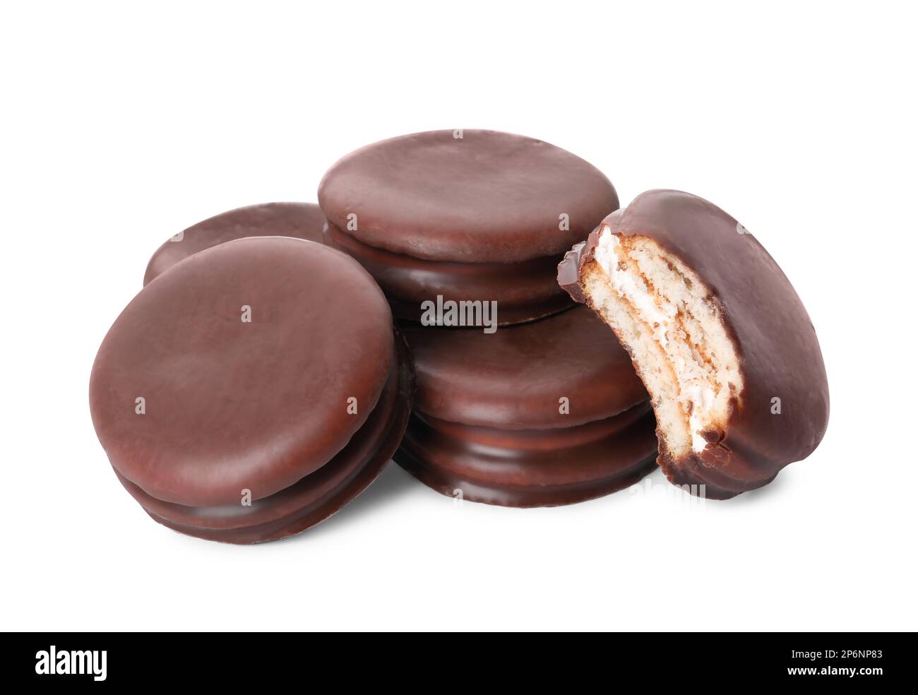 Delicious choco pies on white background. Classic snack cakes Stock ...