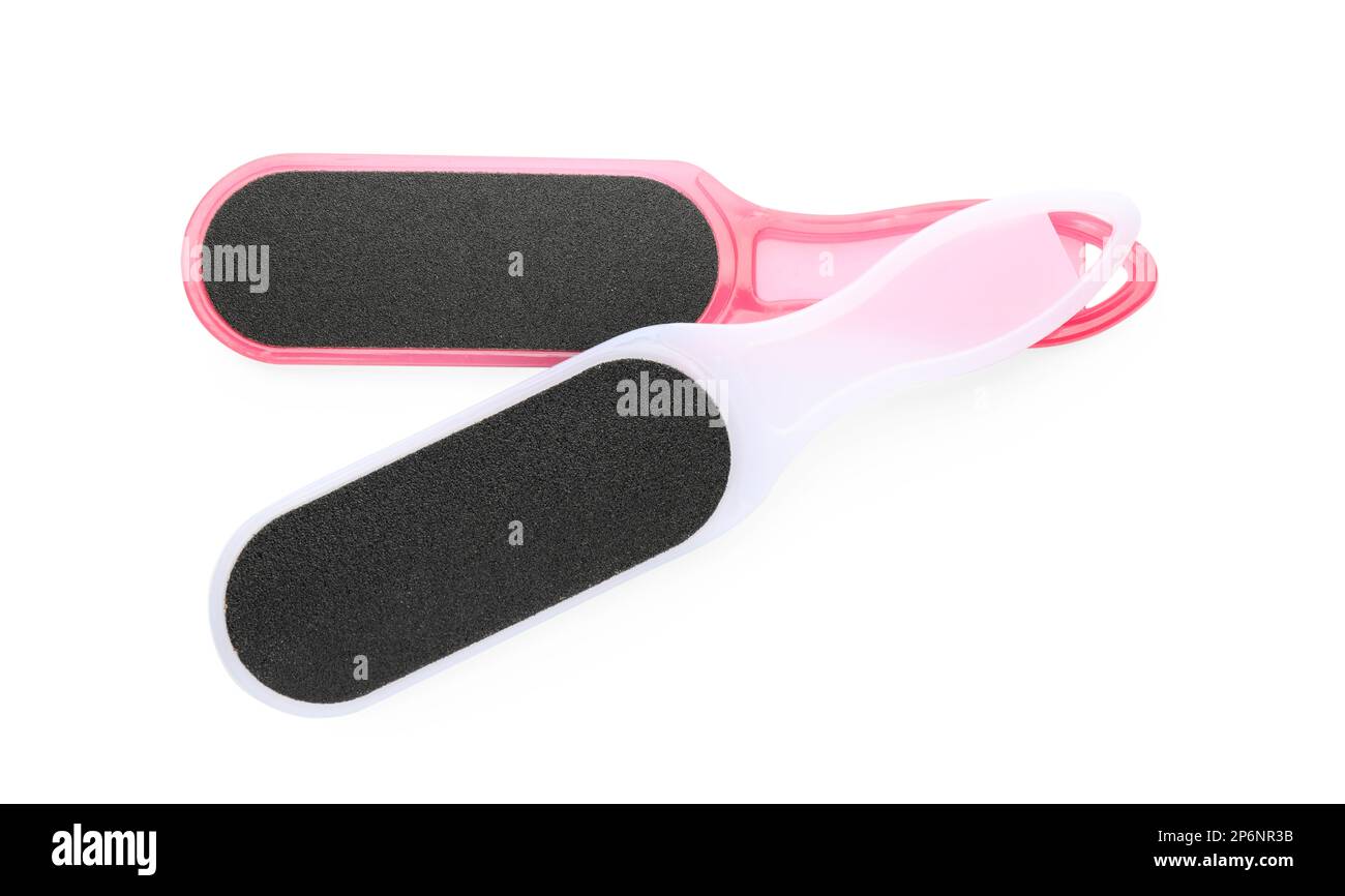 Foot files on white background, top view. Pedicure tools Stock Photo ...