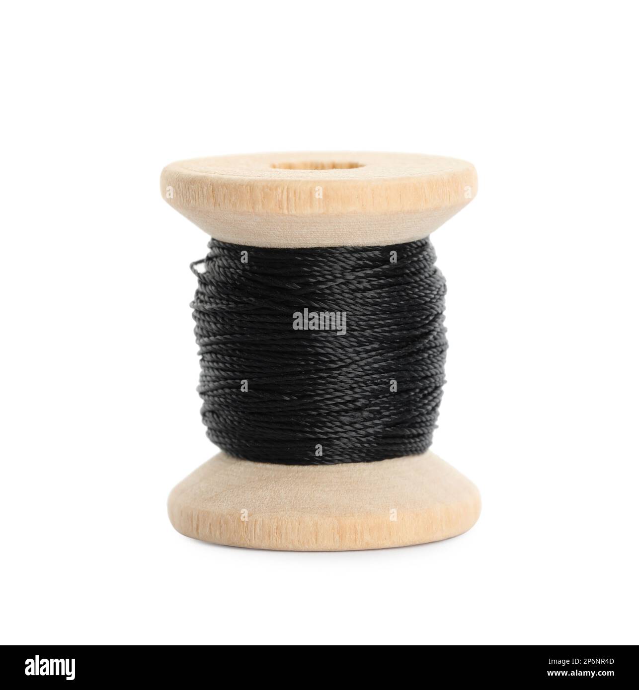 Wooden spool of black sewing thread isolated on white Stock Photo - Alamy