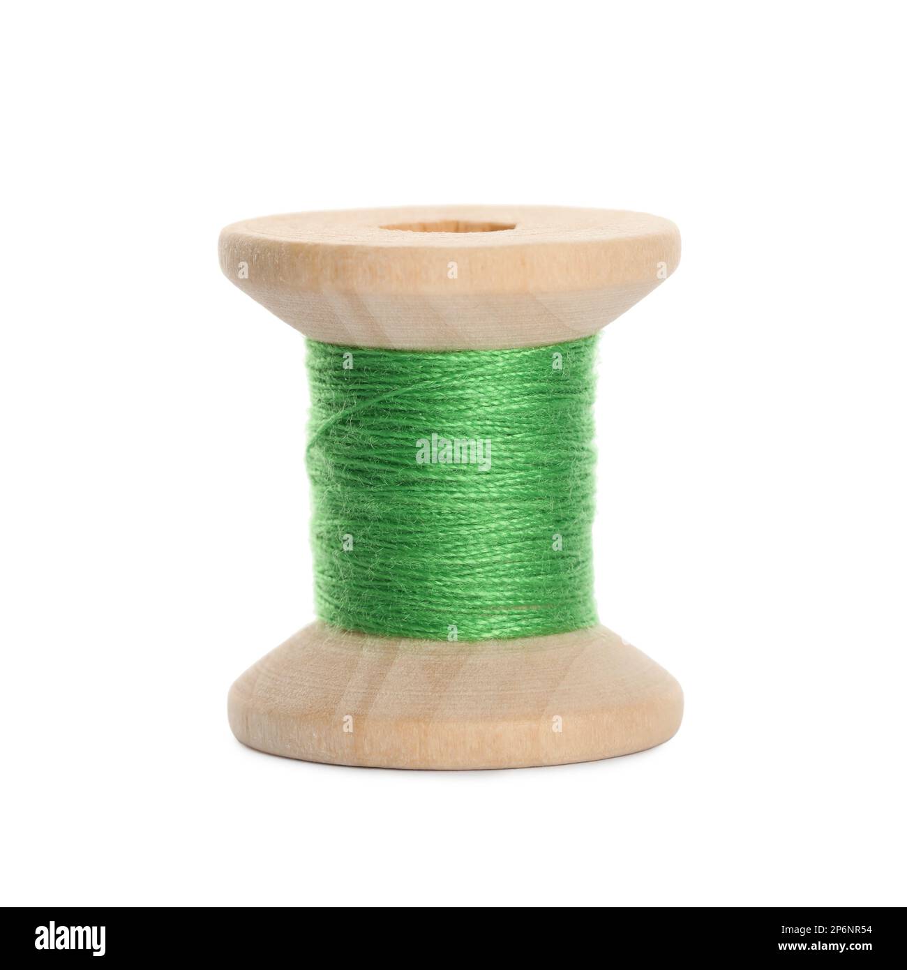 Wooden spool of light green sewing thread isolated on white Stock Photo ...