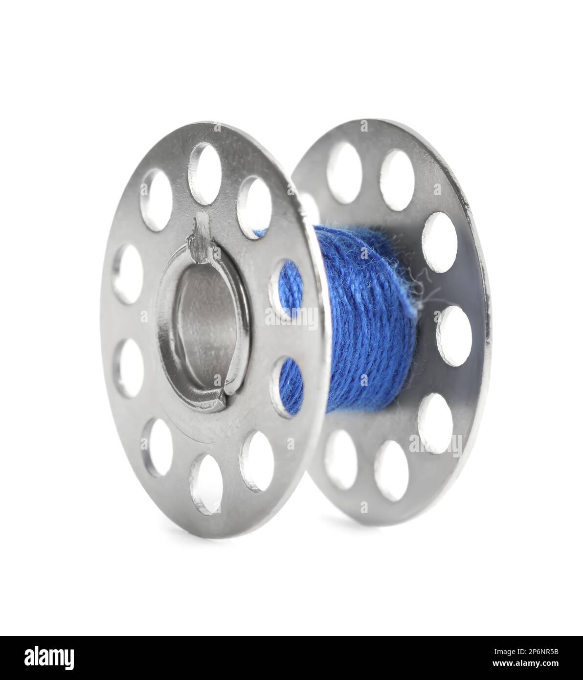 Metal spool of blue sewing thread isolated on white Stock Photo - Alamy