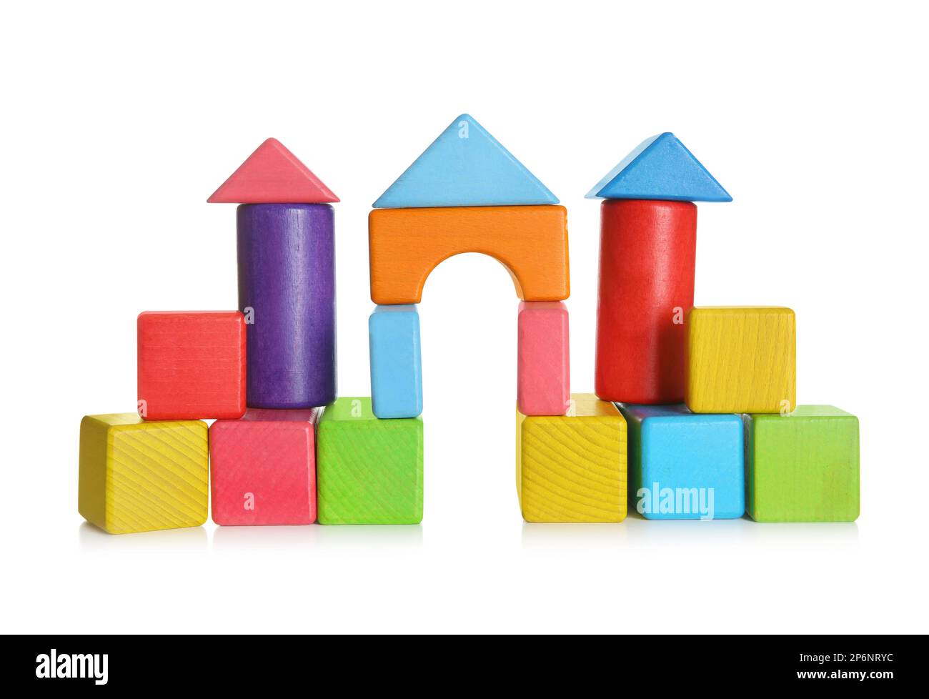 Building made of colorful wooden blocks on white background Stock Photo - Alamy