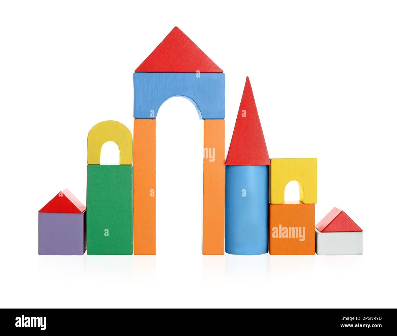 Building made of colorful wooden blocks on white background Stock Photo - Alamy