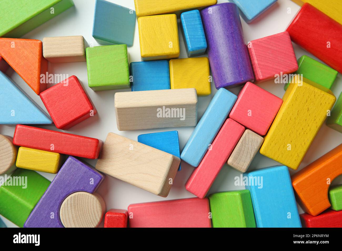 Wooden construction set on white background, top view Stock Photo - Alamy