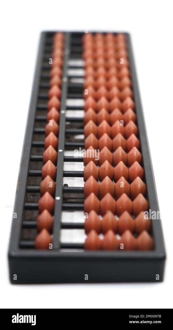 a vintage abacus tool set with 17 rods of brown beads and in a black ...