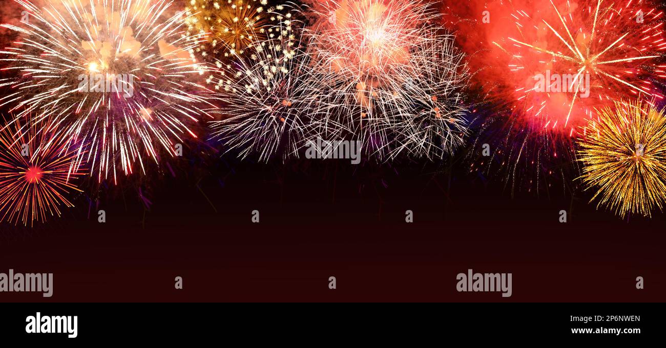 Beautiful bright firework lighting up night sky. Banner design Stock ...