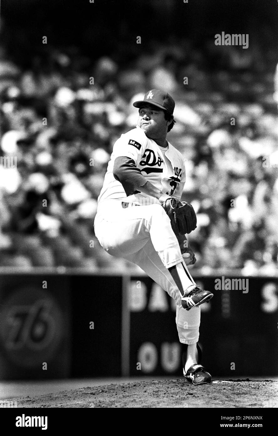 Los Angeles Dodgers pitcher Fernando Valenzuela #34 during a game ...