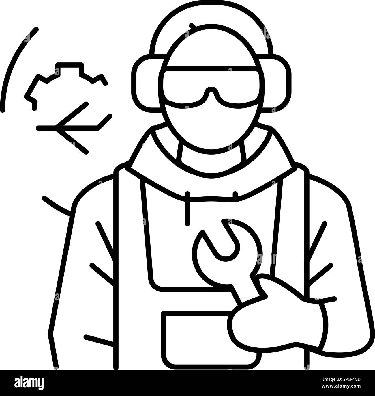 aircraft mechanic repair worker line icon vector illustration Stock ...