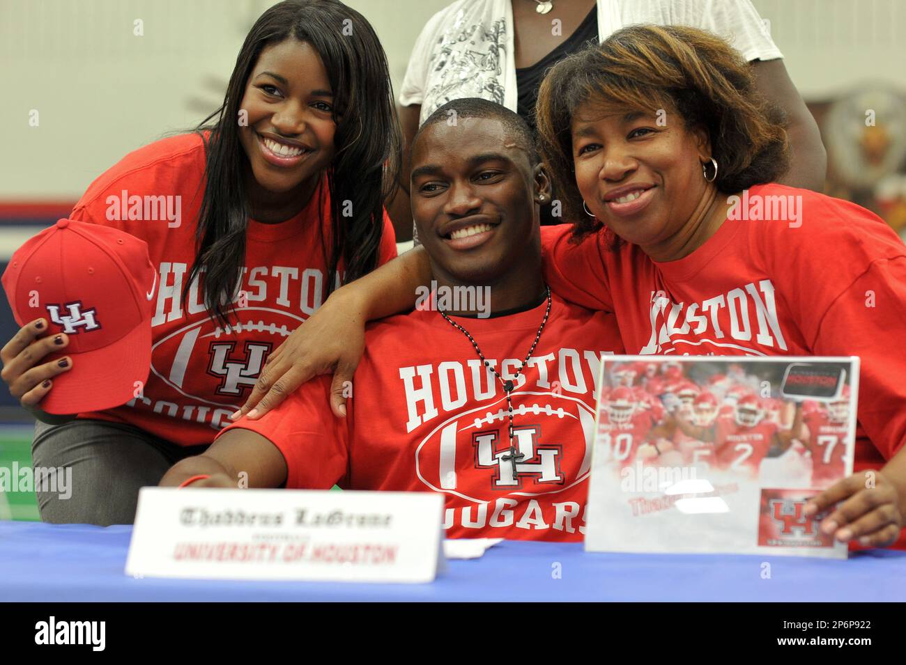 February 1, 2012 - Allen Eagles LB, Thaddeus LaGrone,takes a moment to pose for a photo with his ...