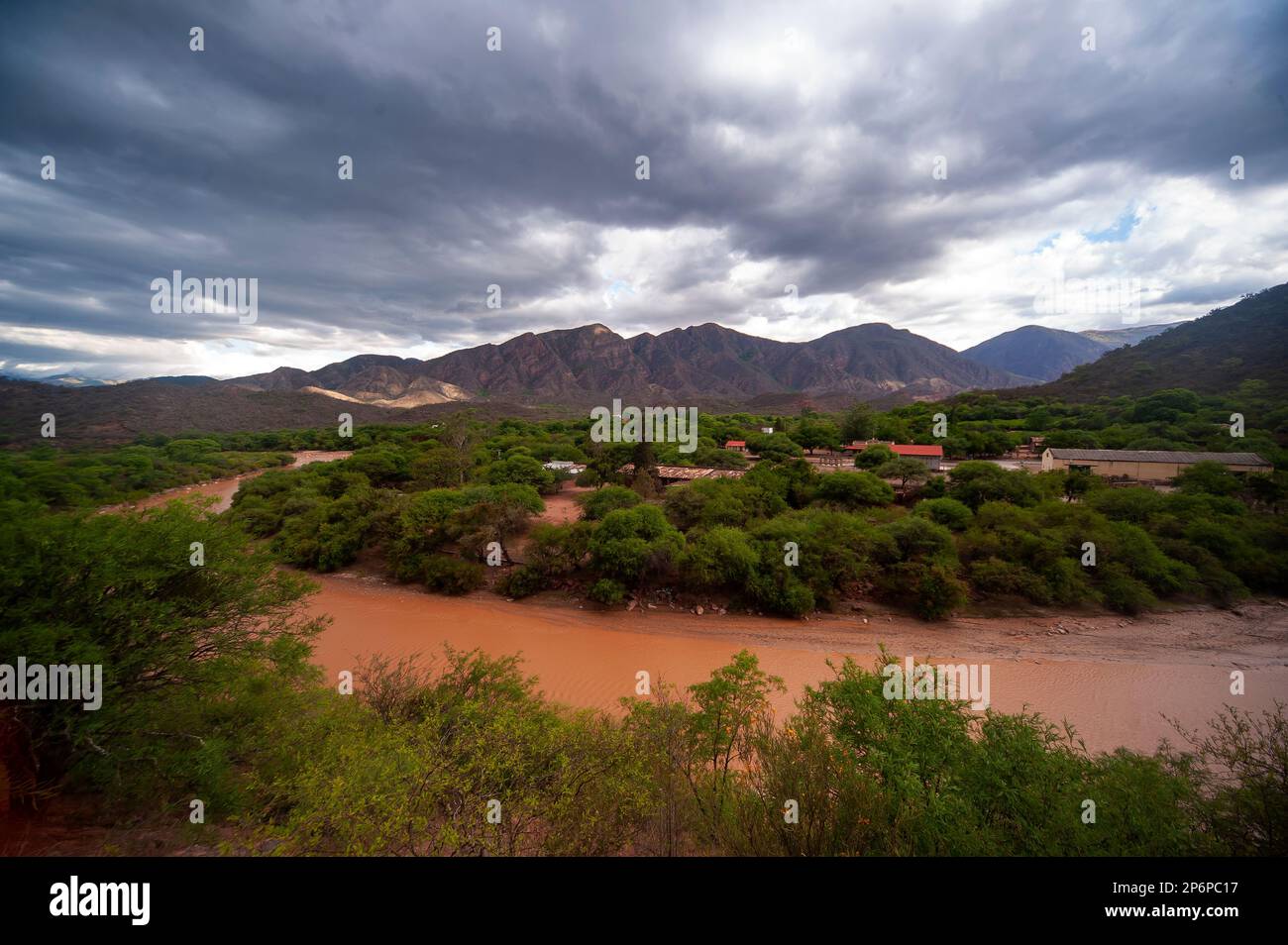 Alemania village as seen from the Ruta 40, with Las Conchas river on ...