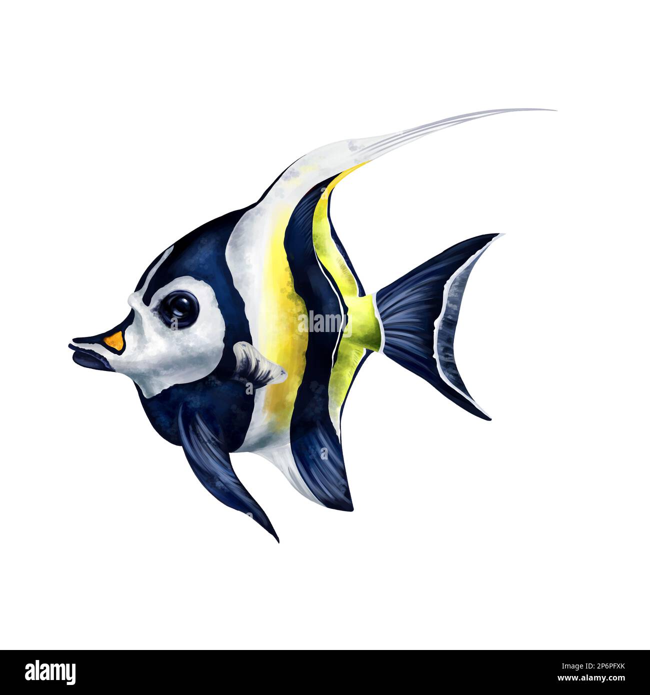 Yellow and black striped Moorish idol. Exotic sea fish. Holidays in the ...