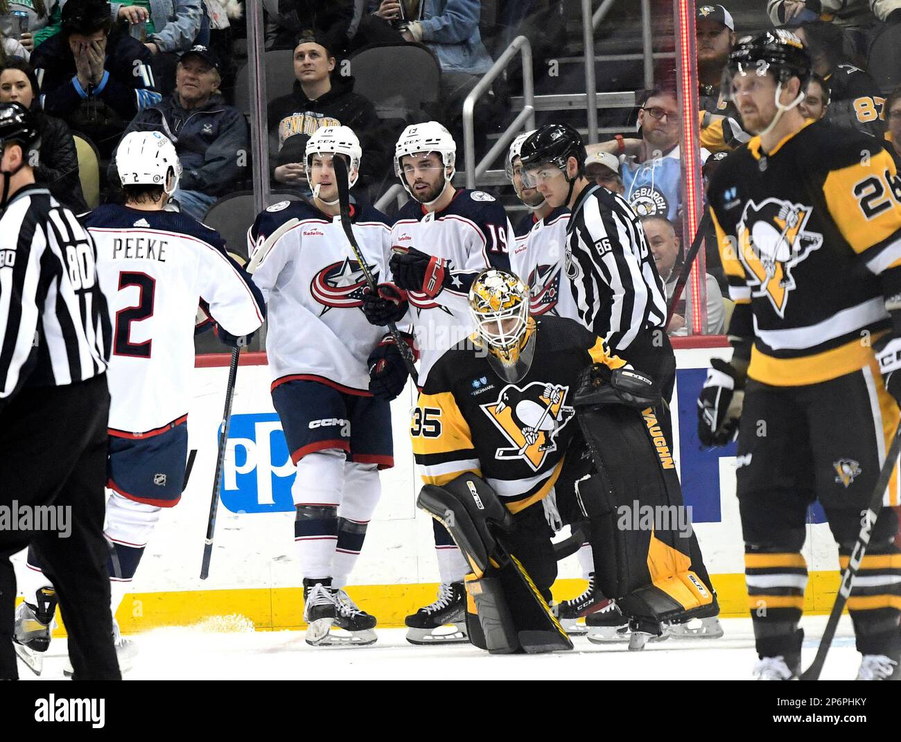 Columbus Blue Jackets center Liam Foudy (19) celebrates a goal on ...