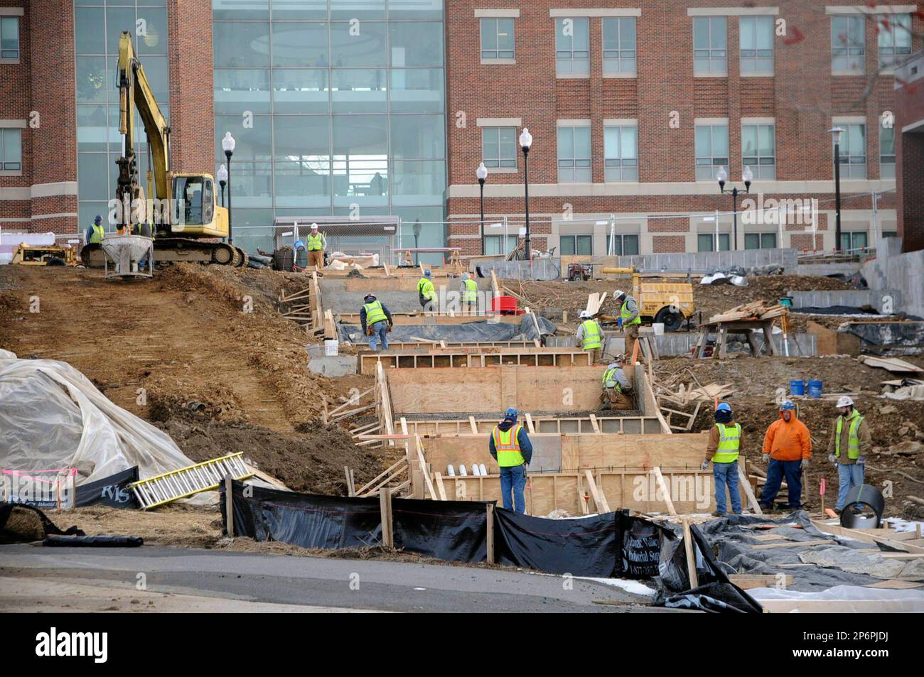 Work continues on the walkway and steps between Tawes Hall and the PAC ...
