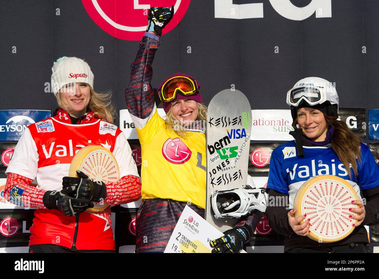 Second placed Dominique Maltais of Canada, winner Lindsey Jacobellis of ...