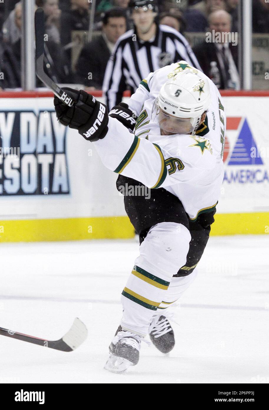 January 21, 2012: Dallas Stars defenseman Trevor Daley (6) rips a shot ...