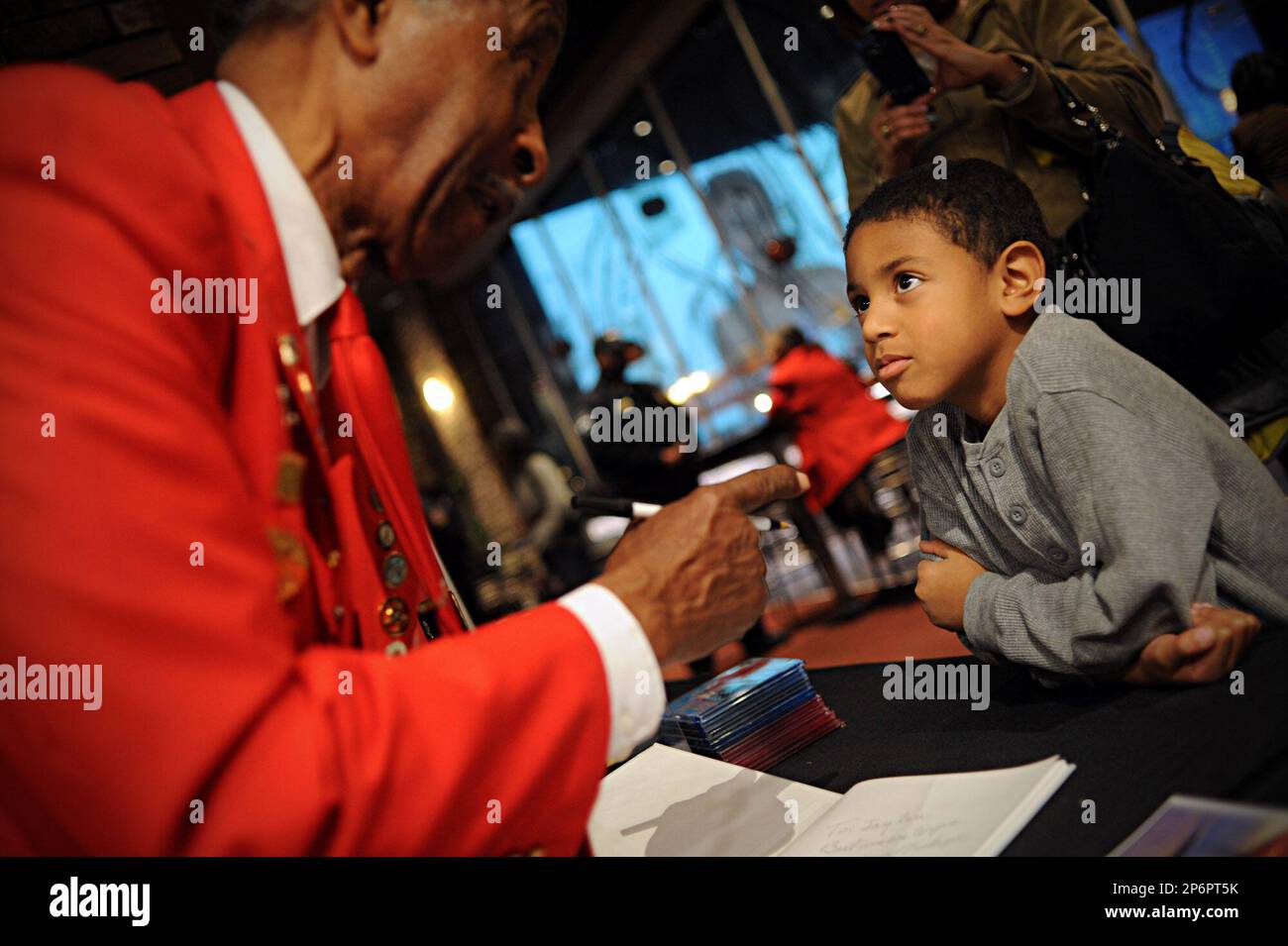MSgt (retired) Tuskegee Airman Ezra M. Hill tells Jaylen Howell, 5, of ...