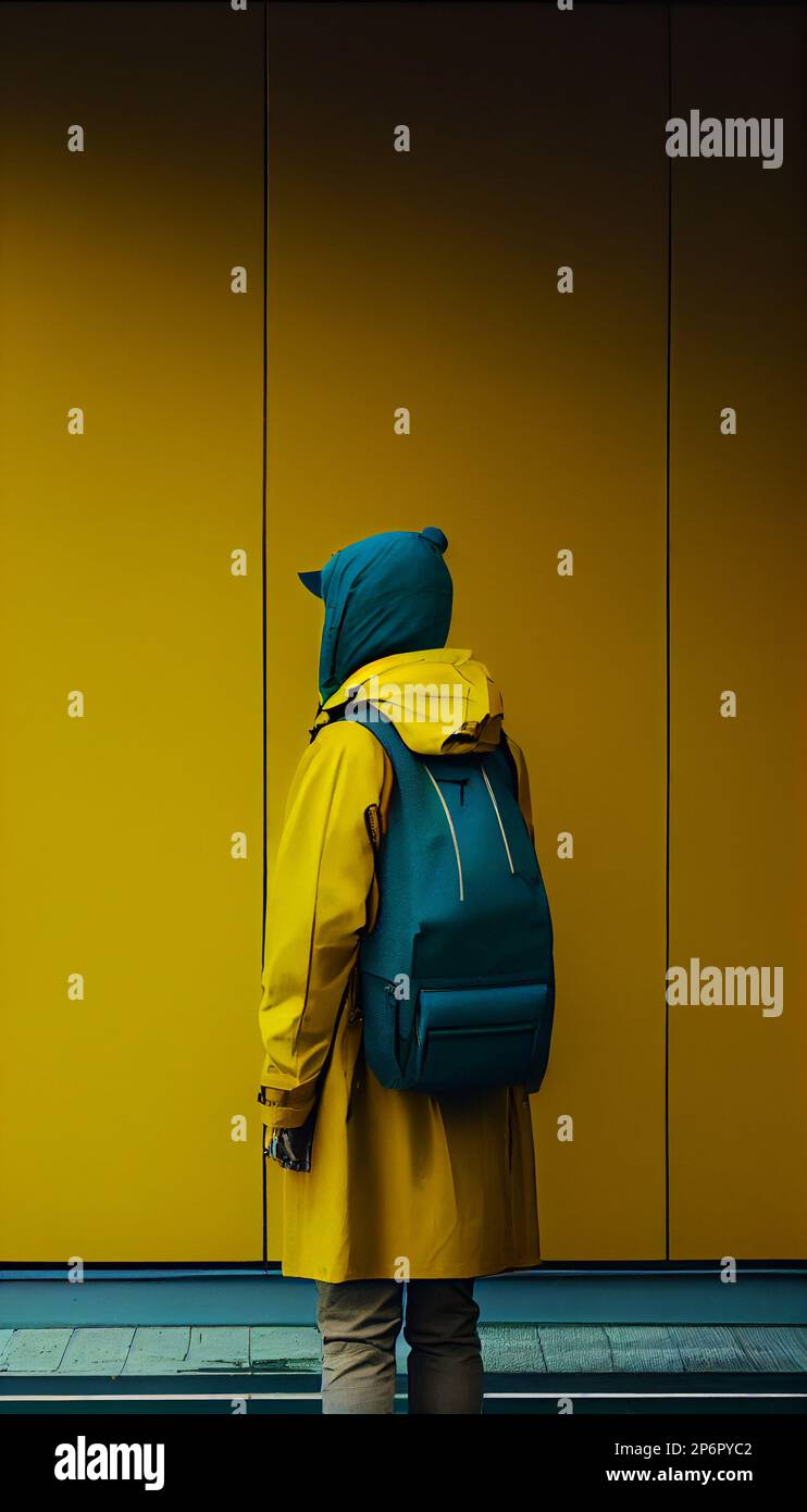 Young traveler back view. Back view of backpacker standing at urban ...