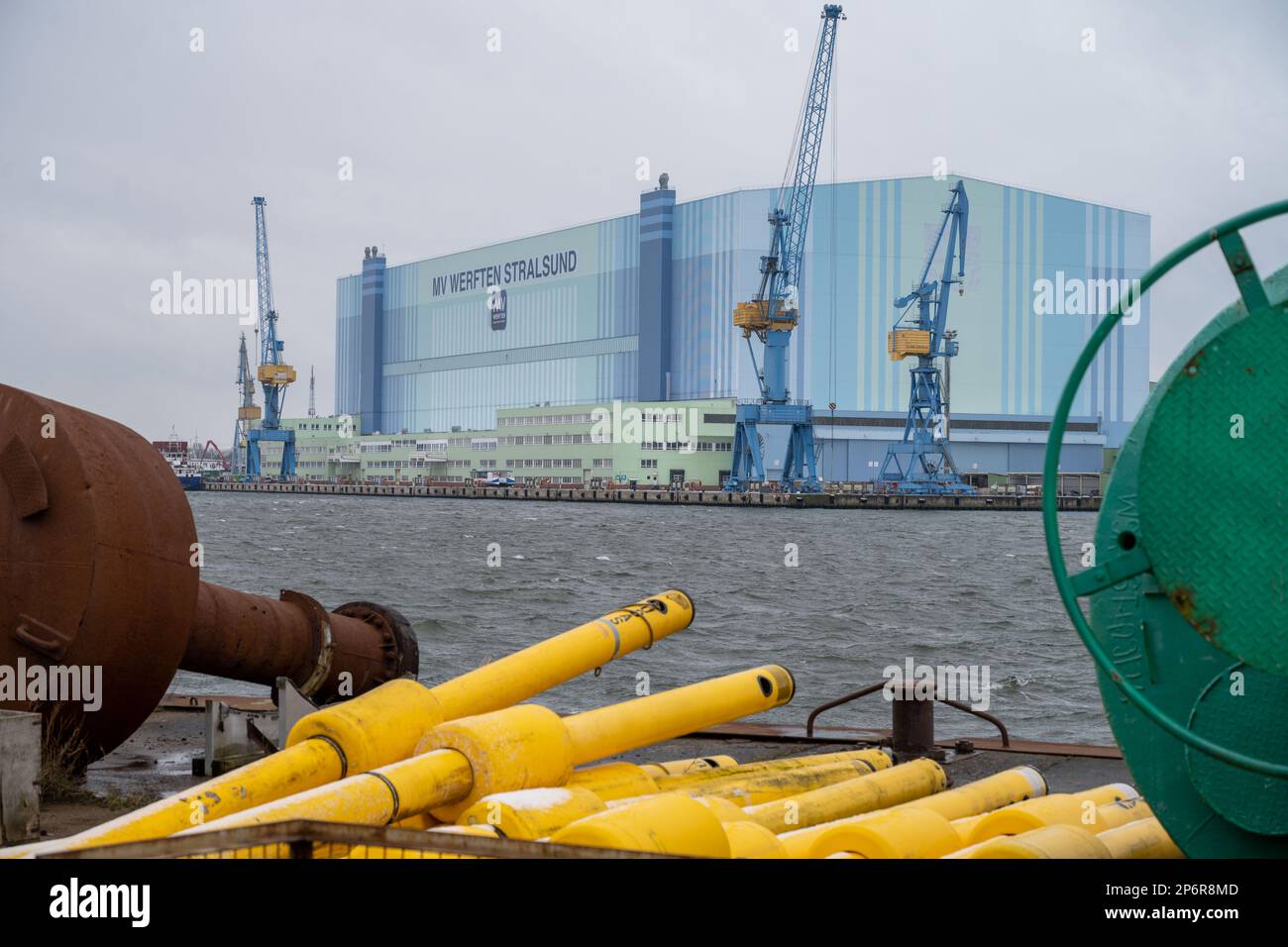 Stralsund, Germany. 07th Mar, 2023. View of the shipyard hall of the ...