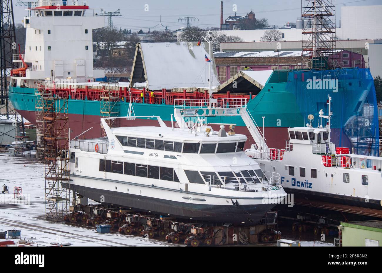 Stralsund, Germany. 07th Mar, 2023. The ferry vessels "Gellen" and ...