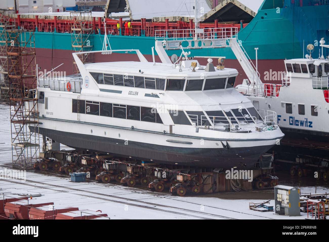 Stralsund, Germany. 07th Mar, 2023. The ferry vessels "Gellen" and ...