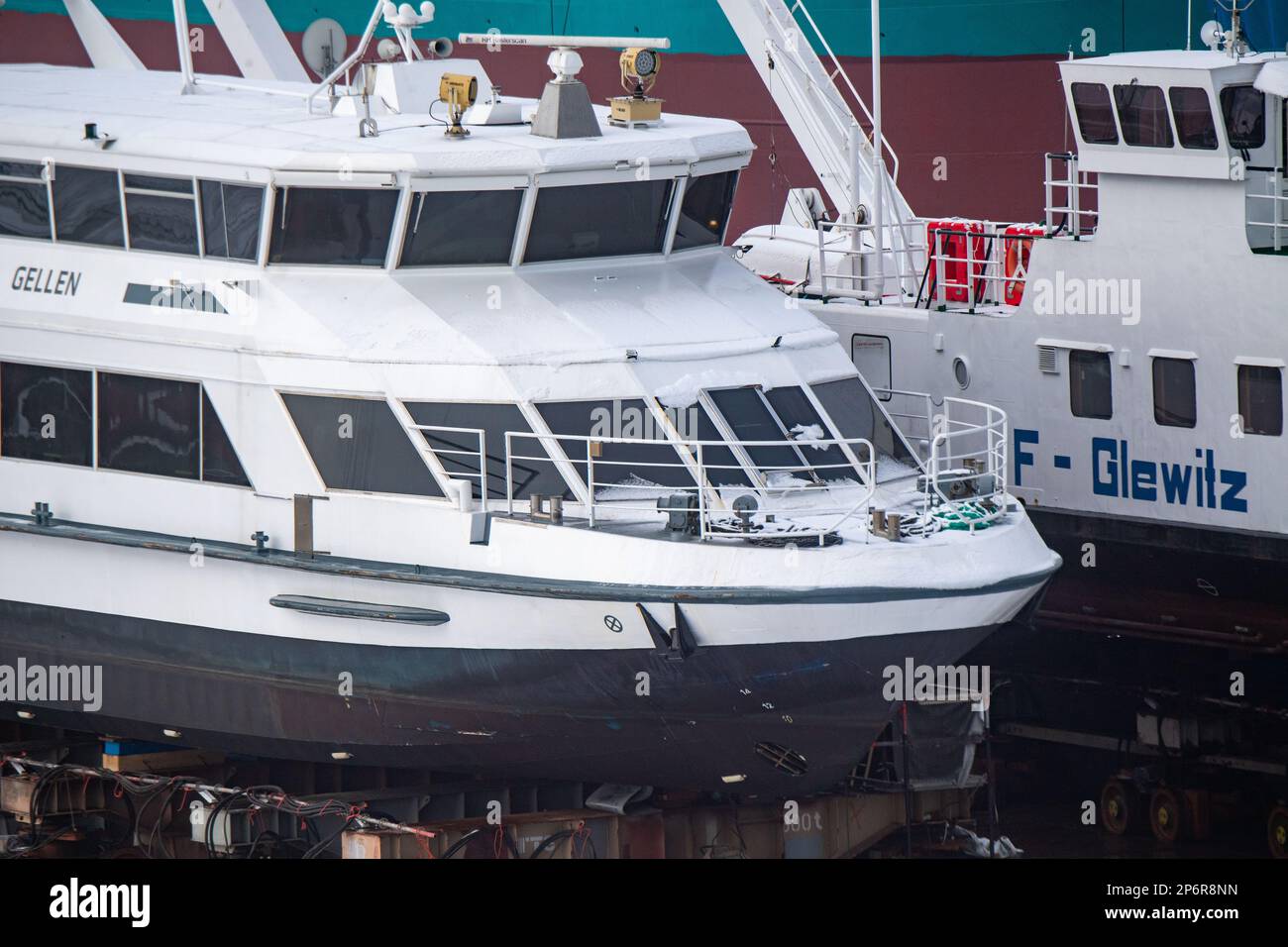 Stralsund, Germany. 07th Mar, 2023. The ferry vessels "Gellen" and ...
