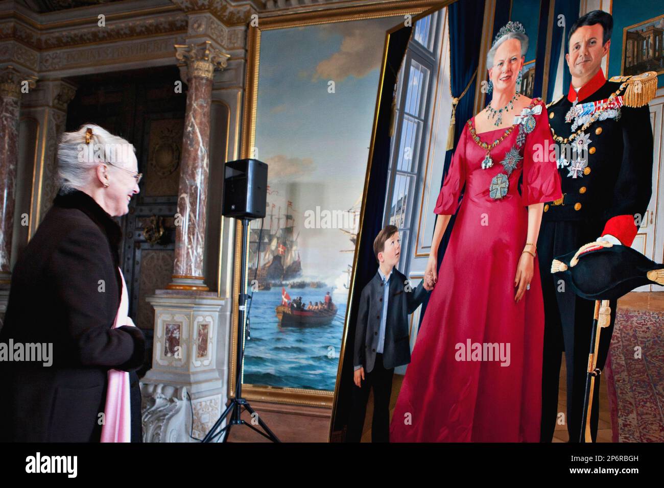 Danish Queen Margrethe, views the new anniversary portrait, painted by ...