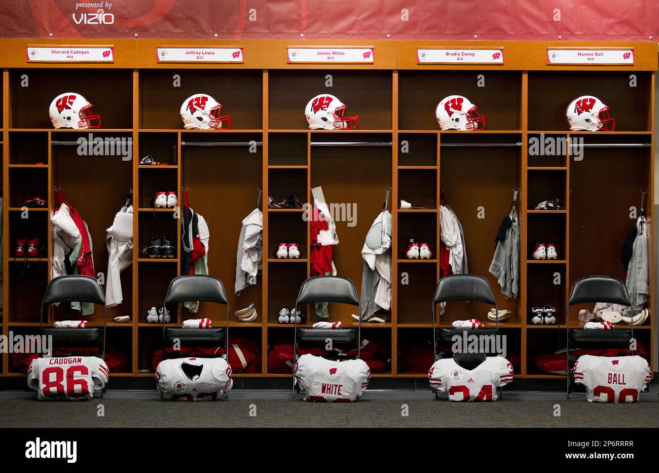 A general view of the Wisconsin Badgers locker room prior to the 2012 ...