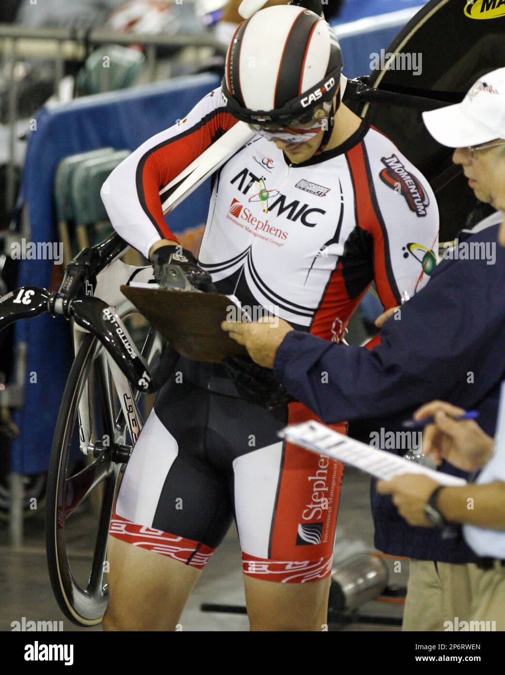 T.J. Mathieson, of Redondo Beach, Ca walks onto the track for the Mens ...