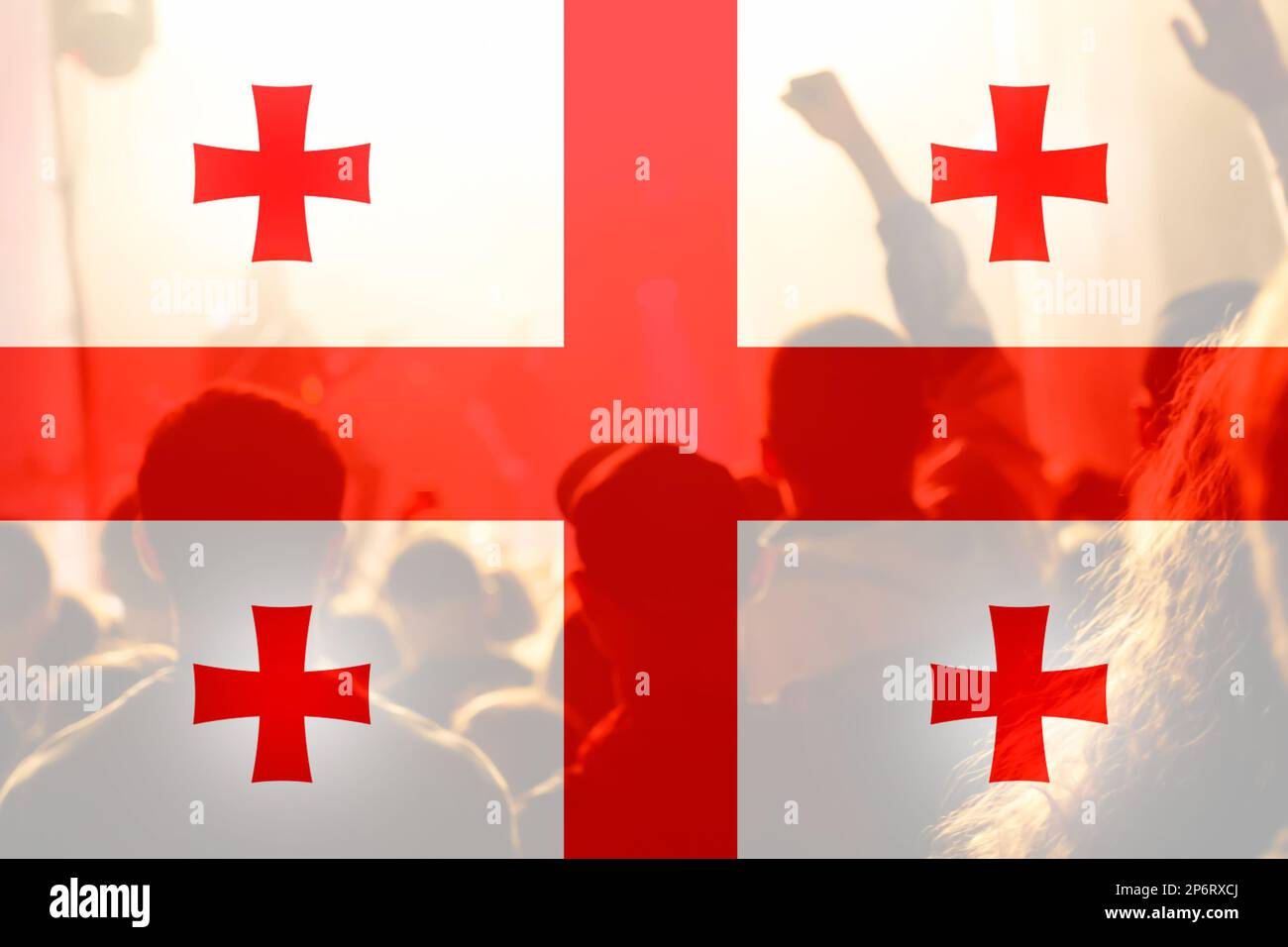 Defocus protest in Georgia. Conflict war over border. Fire, flame ...