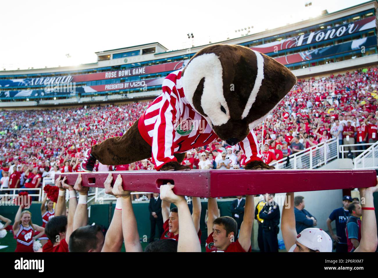 Wisconsin Badgers mascot Bucky Badger does pushups after a touchdown ...