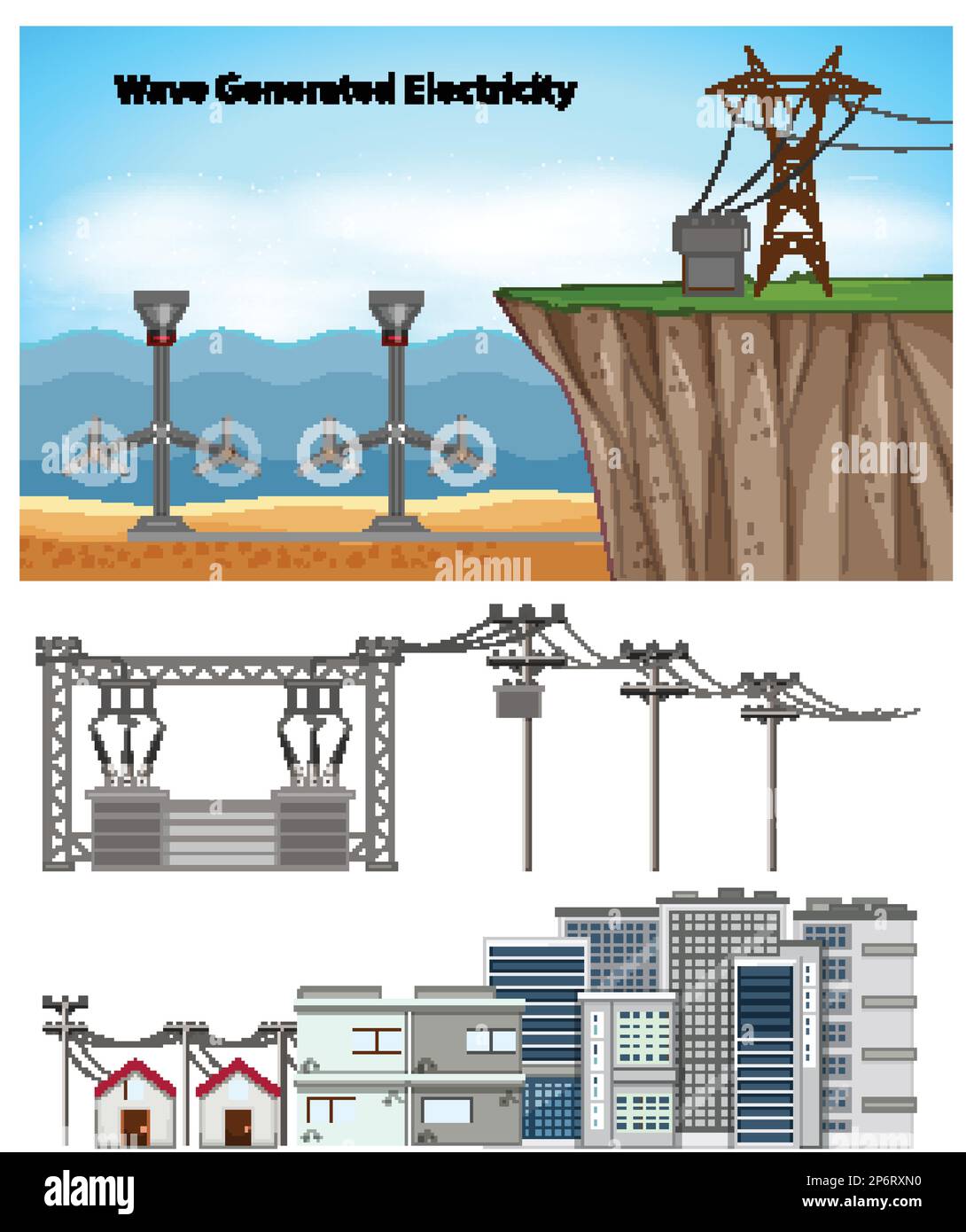 Ocean Power Generation with Underwater Turbines illustration Stock ...