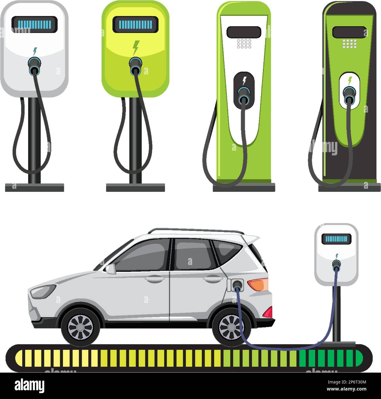 EV charging station with electric car collection illustration Stock ...