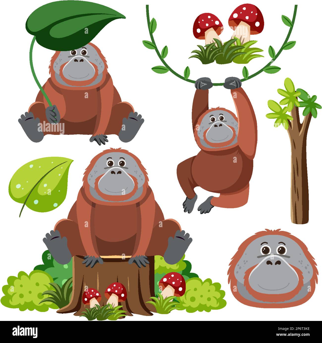 Set of orangutan cartoon character illustration Stock Vector Image ...