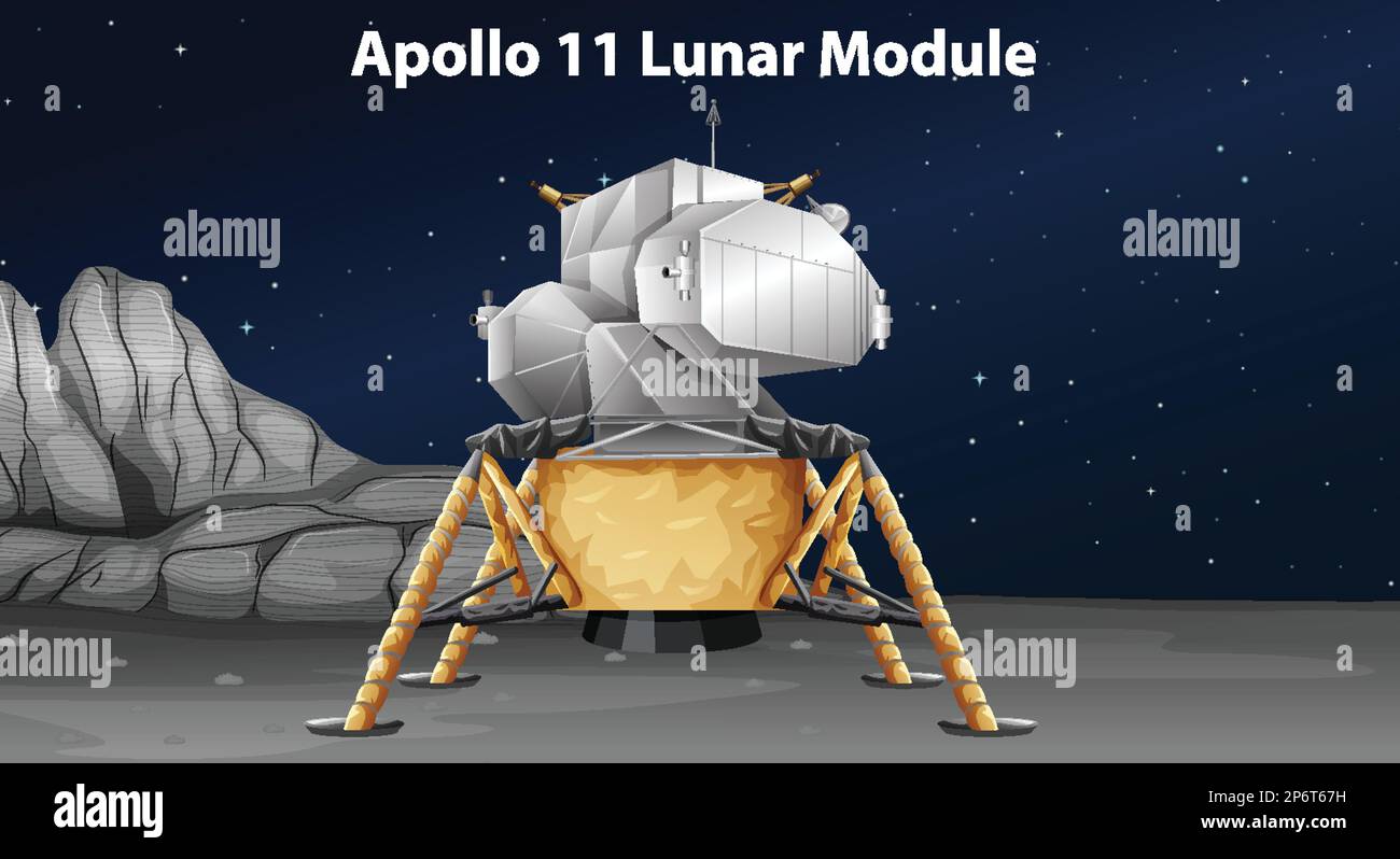 Apollo 11 Lunar Module on Moon Surface illustration Stock Vector Image & Art - Alamy