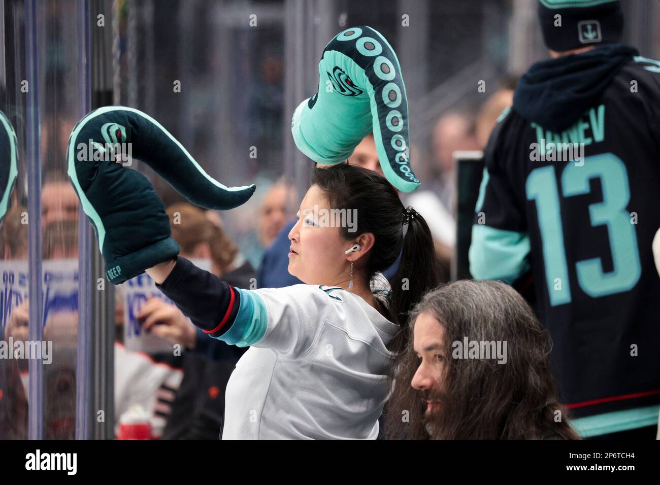 Seattle Kraken fans Ann and husband Gary, who didn't want to give last ...