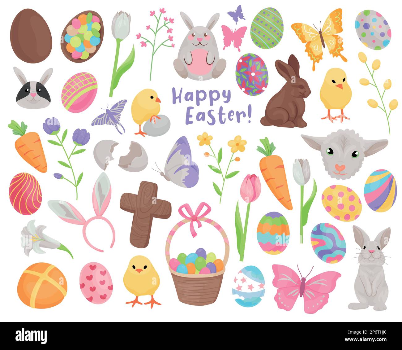 Set of Easter holiday celebration themed vector illustrations. Colorful ...