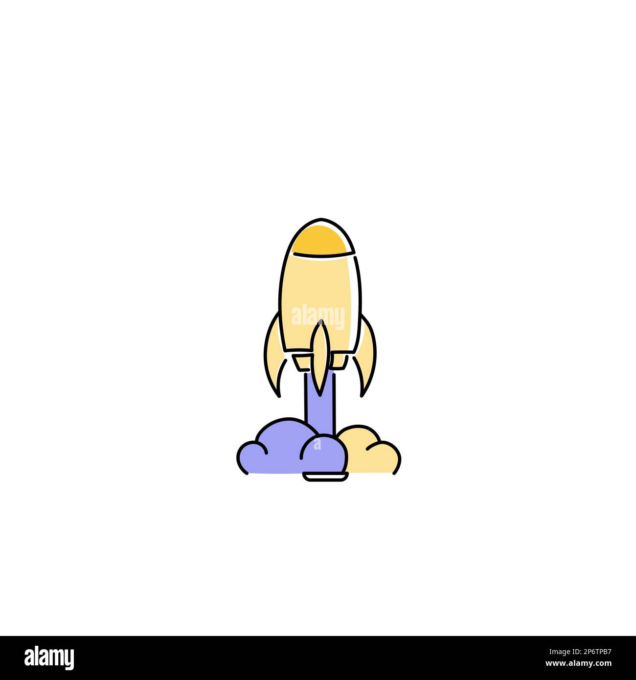 Vector bright color illustration with rocket. Exploration of space ...