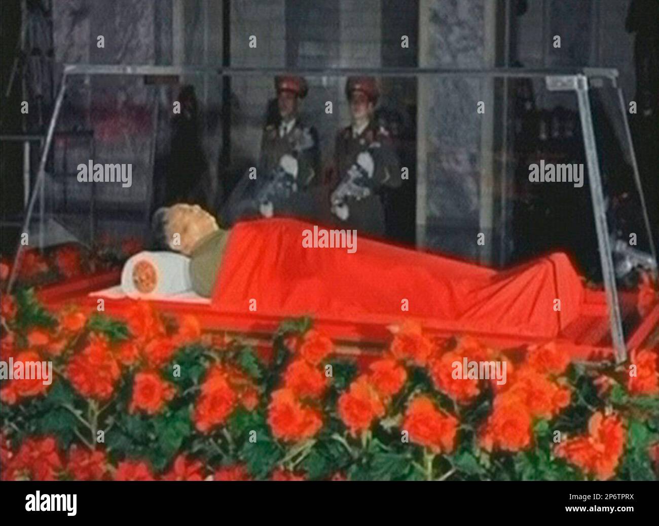 In this image made from KRT television, the body of North Korean leader ...
