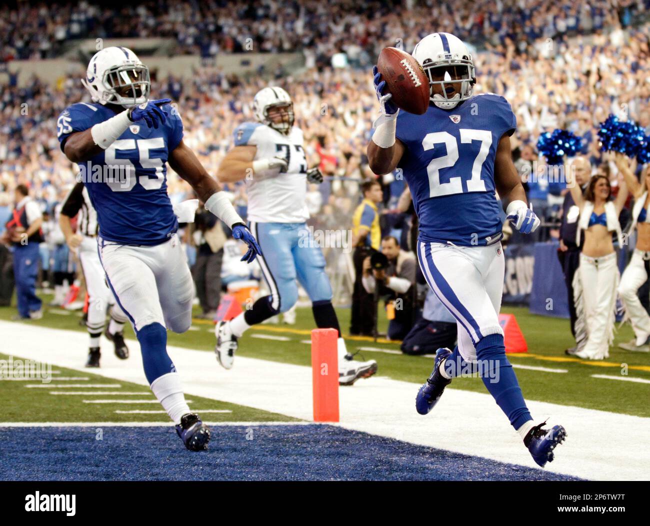 Indianapolis Colts cornerback Jacob Lacey (27) scores a touchdown on an ...