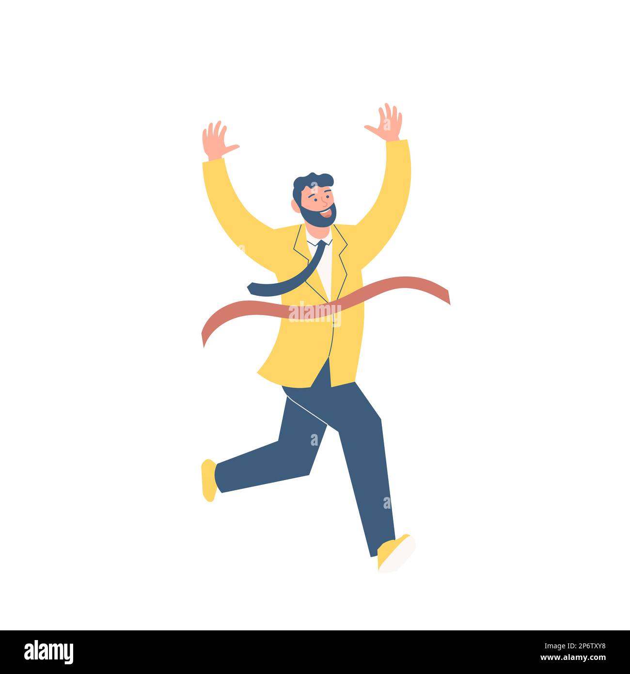 Gentleman In Suit Running Towards Finish Line Celebrating Success. Man ...