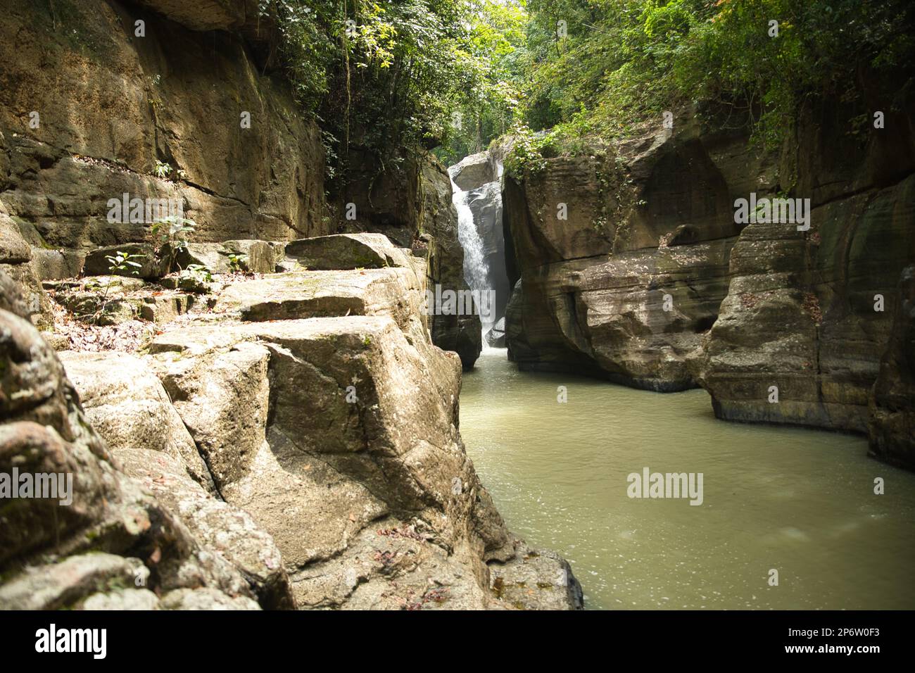 Shot of the Cunca Wulang waterfall on Flores, photographed through a ...