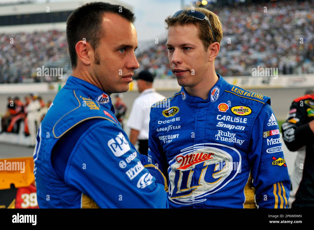 Brad Keselowski and Crew Chief Paul Wolfe during pre race for the ...