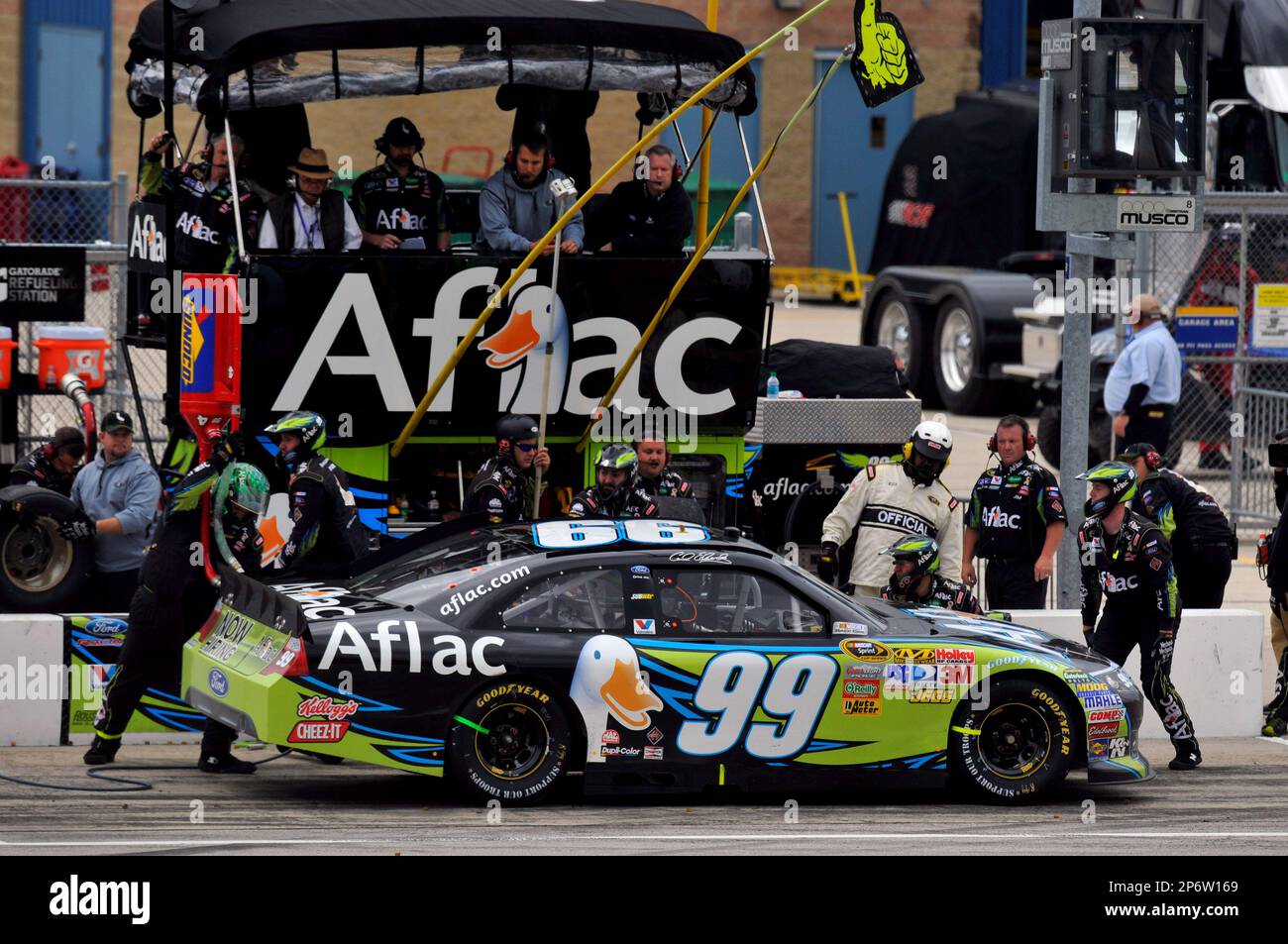 Carl Edwards pits during the Geico 400 on September 19, 2011 at Chicagoland Speedway in Joliet ...