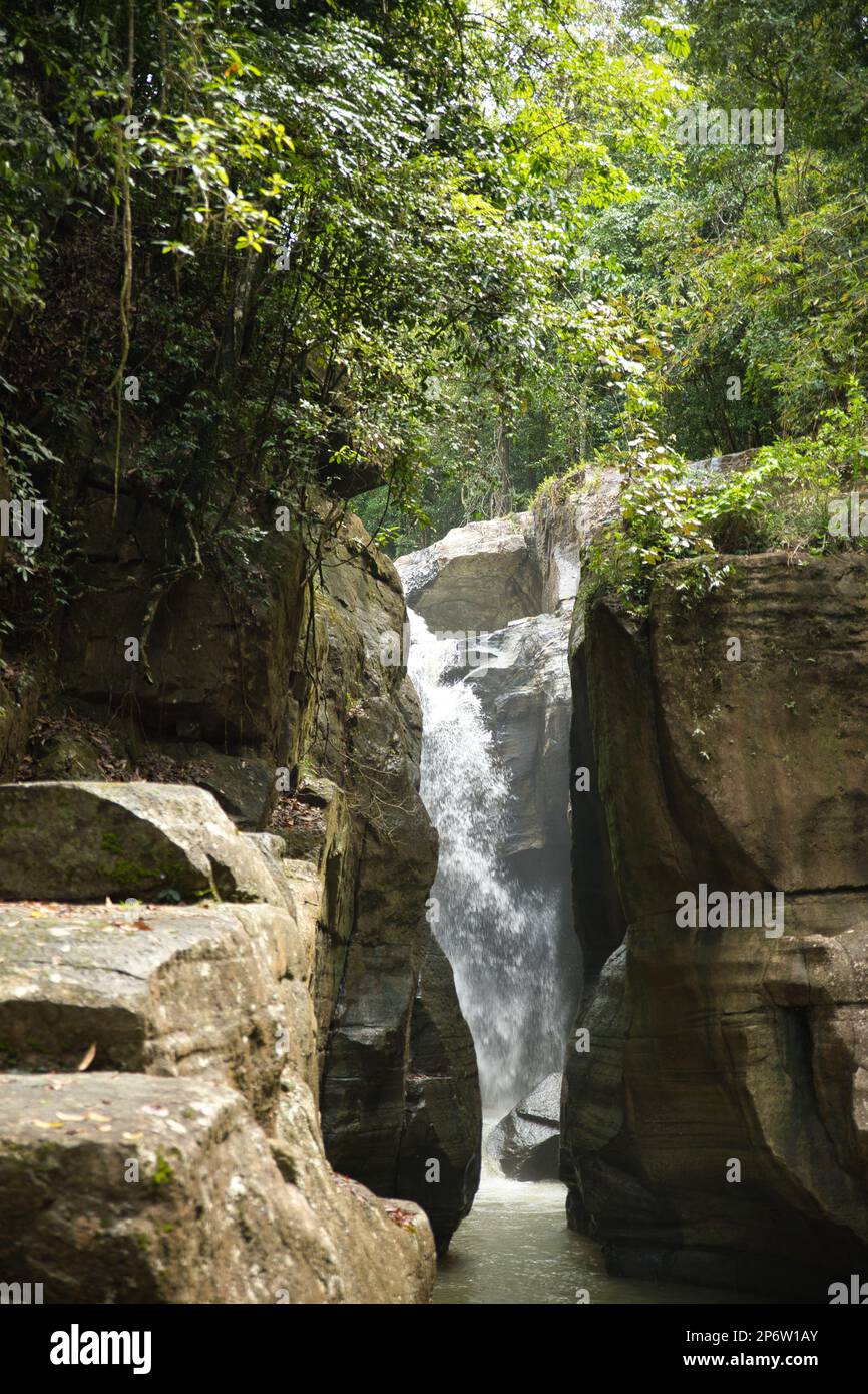 Shot of the Cunca Wulang waterfall on Flores, photographed through a ...