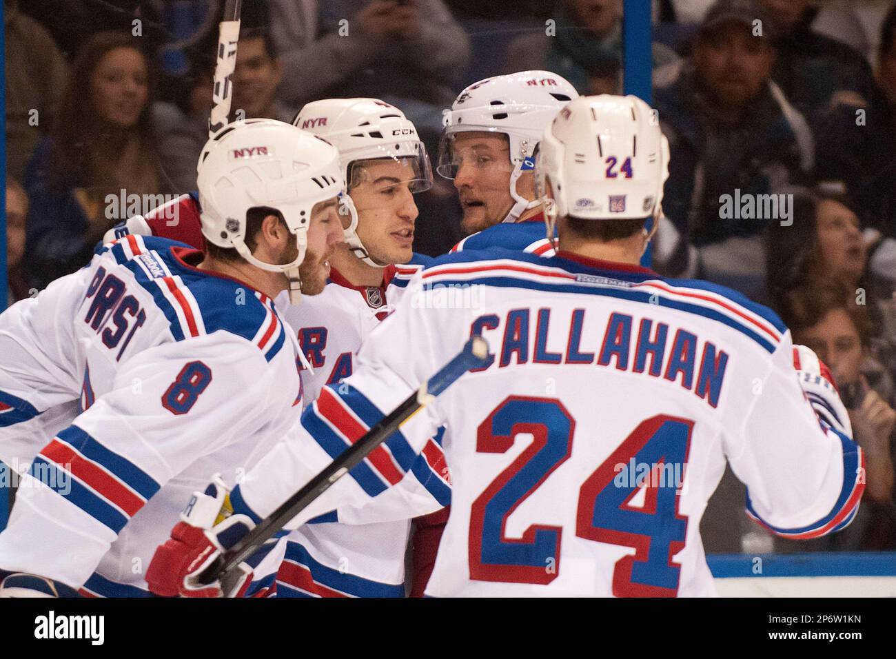 Michael Del Zotto (4) of the New York Rangers celebrates with his team ...