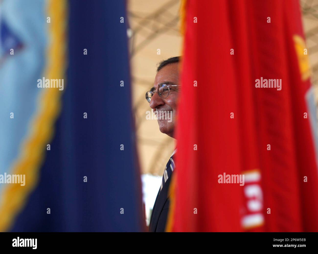 US Sec. of Defense Leon Panetta is seen as he greets military personnel ...
